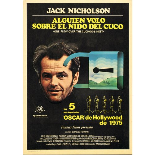 Плакат, постер на холсте Пролетая над гнездом кукушки (One Flew Over the Cuckoos Nest, 1975). Размер 21 на 30 см