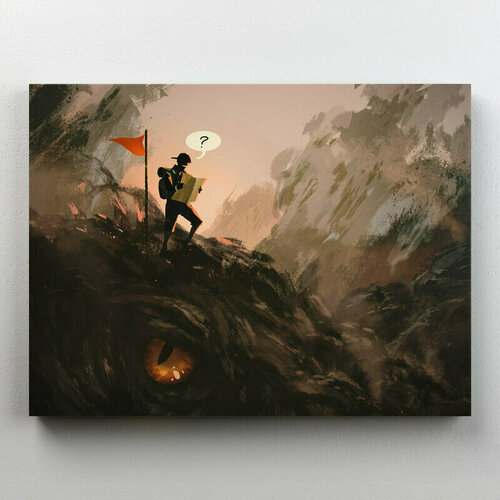 Интерьерная картина на холсте "Турист на голове дракона - иллюстрация" размер 30x22 см