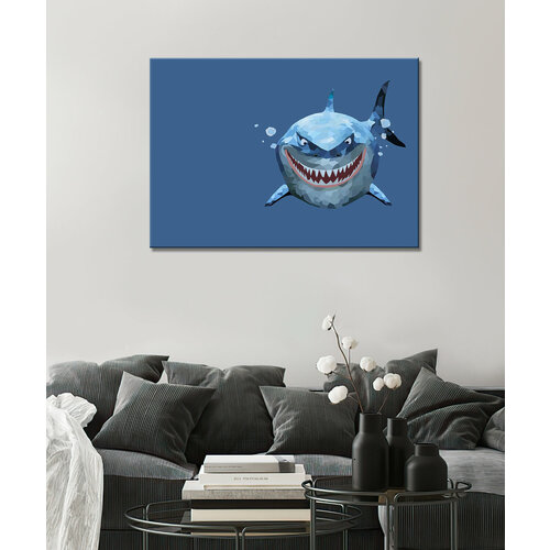 Картина - Акула, акула арт, акула рисунок, злая акула, пасть акулы (12) 50х70