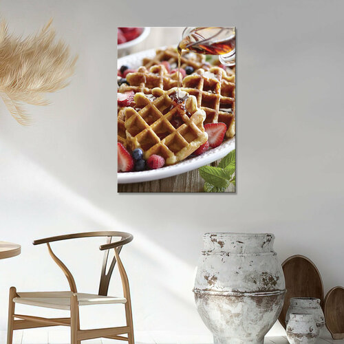 Картина/Картина на холсте для интерьера/Картина на стену/Картина для кухни/ - Вафли с мёдом и ягодами 30х40