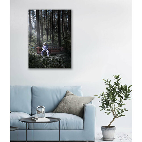 Картина/Картина на холсте/Картина на холсте для интерьера/ Космонавт в лесу на диване-Cosmonaut in the woods on the couch 60х80