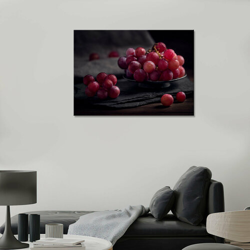 Картина/Картина на холсте для интерьера/Картина на стену/Картина для кухни/ - ягоды винограда на столе 30х40