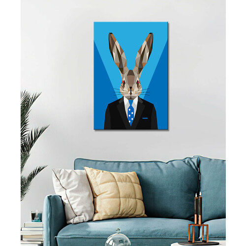 Картина - Заяц пушистый, заяц портрет рисунок, заяц в костюме, заяц стилизация, заяц арт (9) 20х30