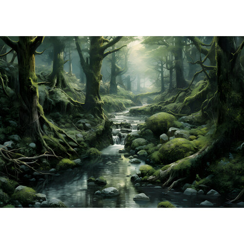 Постер - "Дремучие леса ручьев"на холсте / А4 / в тубусе без рамы