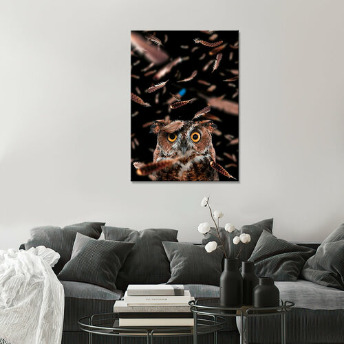 Интерьерная картина на холсте - Сова и перья арт картинка 60х80
