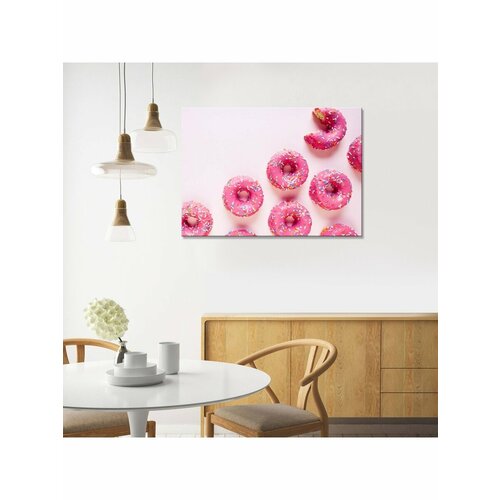 Картина на холсте с подрамником Розовые пончики на светло-розовом фоне 40х60