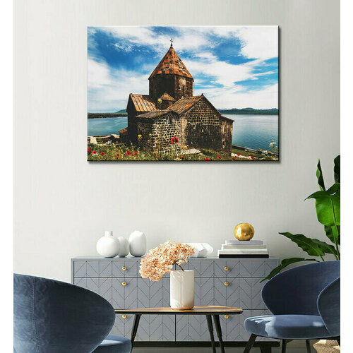 Интерьерная картина на холсте на стену в спальню, гостиную, прихожую, детскую, кухню, офис/ Озеро Севан Армения 20х30