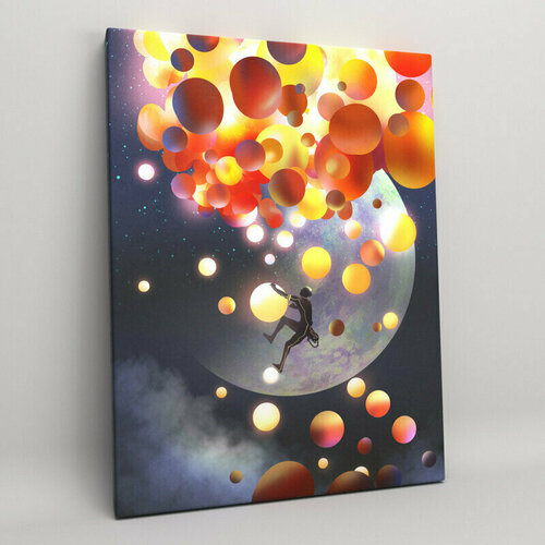 Картина на холсте (интерьерный постер) "Абстрактная живопись - человек и пузыри", с деревянным подрамником, размер 22x30 см