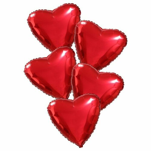 Шары фольгированные 19" «Сердца», набор 5 шт, цвет красный (комплект из 4 шт)