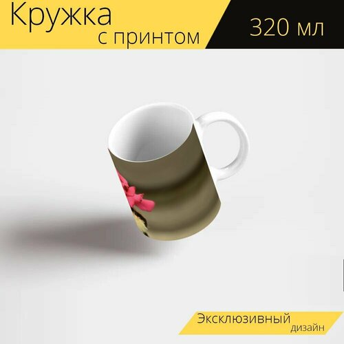 Кружка с рисунком, принтом "Тедди, плюшевый мишка, роза" 320 мл.