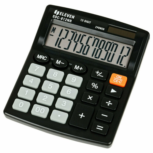 Калькулятор настольный Eleven SDC-812NR, 12 разрядов, двойное питание, 127*105*21мм, черный, 339219