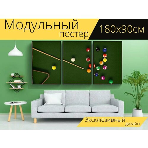 Модульный постер "Бильярд, мячи, таблица" 180 x 90 см. для интерьера