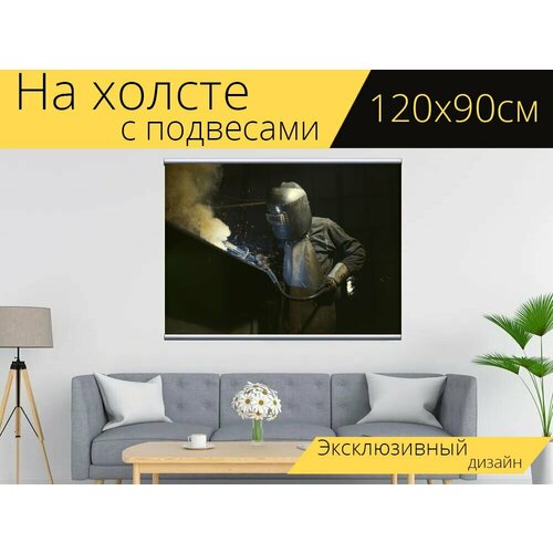 Картина на холсте "Сварка, сварщик, украл" с подвесами 120х90 см. для интерьера