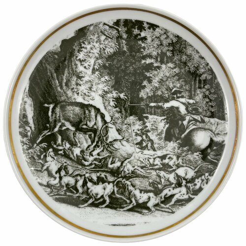 Тарелка декоративная "Охота на оленя", 24 см, 1950-1960 г, фарфор, гравюра, Rieber, Бавария, Германия
