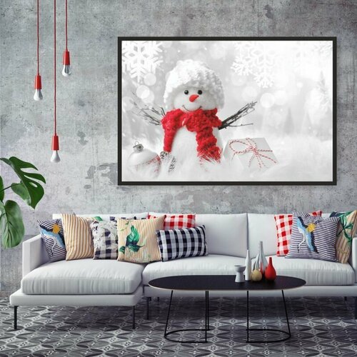 Постер Снеговик На Фоне Зимнего Леса 90х60 см в тубусе ПолиЦентр