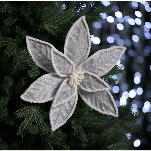 Цветок искусственный декоративный новогодний, диаметр 28 см, цвет серый