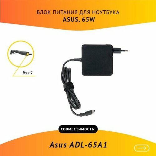 Блок питания Rocknparts для ноутбука Asus ADL-65A1, 5. V 3A, 9V 3A, 15V 3A, 20V 3.25A, Type-C, 65W 582597