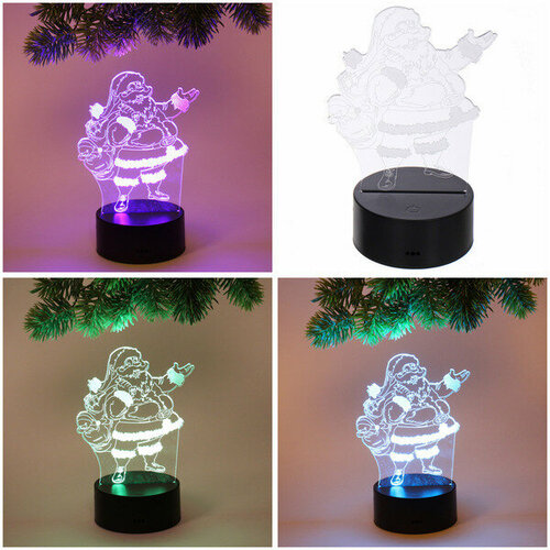 Светильник ночник «3D-Дедушка Мороз» на пластиковой подставке, с включателем USB