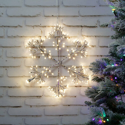 Kaemingk Светодиодная снежинка Lausanne Silver 48 см, 192 теплых белых LED лампы с мерцанием, IP44 9493481