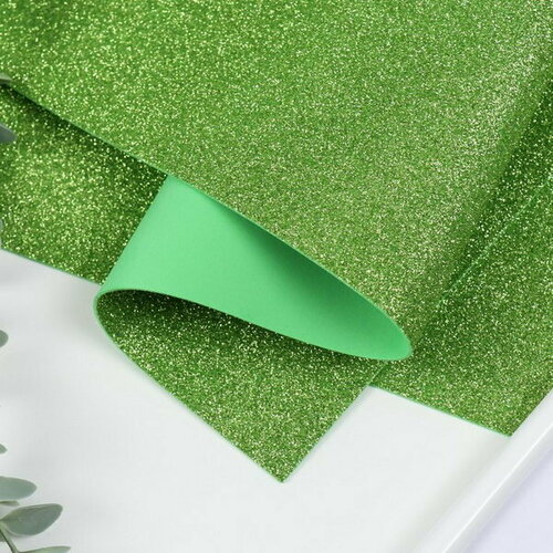 Фоамиран глиттерный 2 мм, 50х50 см, бледно-зеленый, 10 шт.