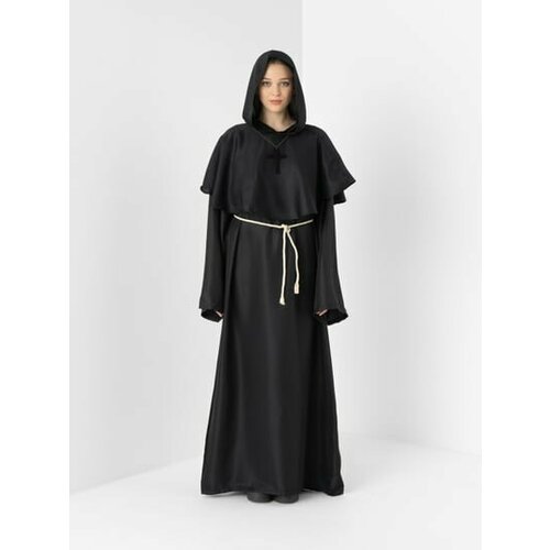 Мантия с капюшоном, карнавальный костюм священника средневекового монаха на Хеллоуин, черный M