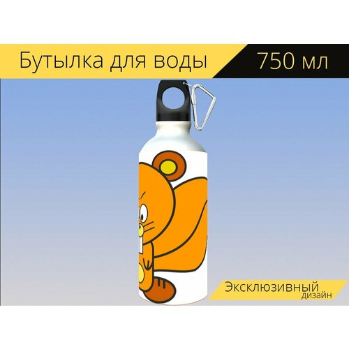 Бутылка фляга для воды "Белка, животное, сердитый" 750 мл. с карабином и принтом