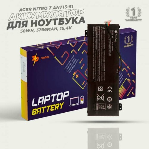 Аккумулятор для ноутбука Acer Nitro 7 AN715-51, Predator Helios 300 PH315-52 PH317-53, Nitro 5 AN515-43, AN515-53, AN515-54, Nitro 7 AN715-51 (AP18E7M) ZeepDeep Energy 58Wh, 3766mAh, 15,4V