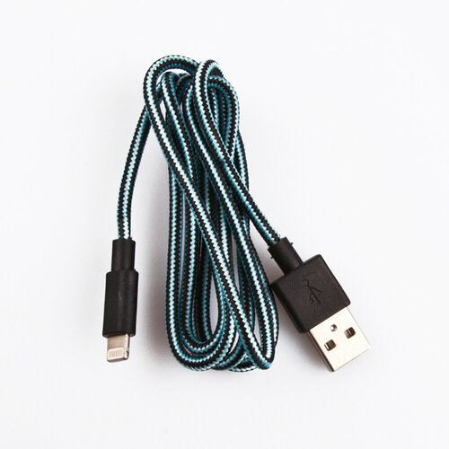 USB кабель LP для Apple iPhone, iPad 8 pin в оплетке голубой, черный, европакет