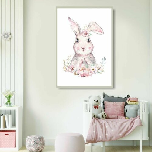 Постер Кролик С Цветами Для Детской 60х90 см в тубусе ПолиЦентр