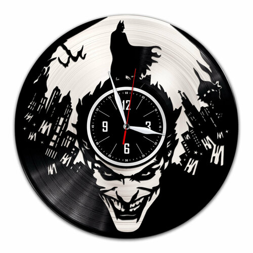 Джокер - настенные часы из виниловой пластинки (с серебряной подложкой)