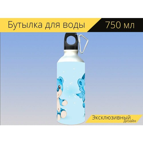 Бутылка фляга для воды "Плюшевые мишки, плюшевый медведь, игрушка" 750 мл. с карабином и принтом