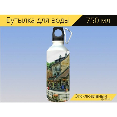 Бутылка фляга для воды "Чаназ, франция, деревня" 750 мл. с карабином и принтом