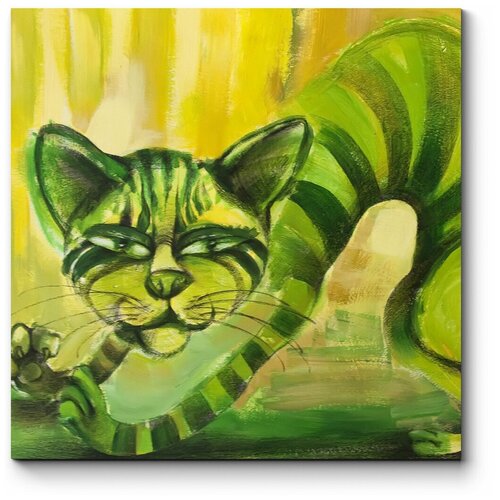 Модульная картина Зеленый полосатый кот 90x90
