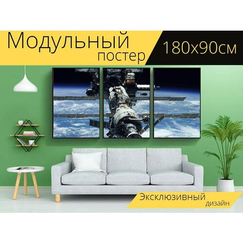 Модульный постер "Есть, космическая станция, международная космическая станция" 180 x 90 см. для интерьера