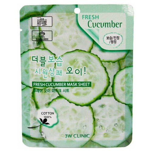 3W Clinic Маска тканевая для лица огурец - Fresh cucumber mask sheet, 23мл, 3 штуки