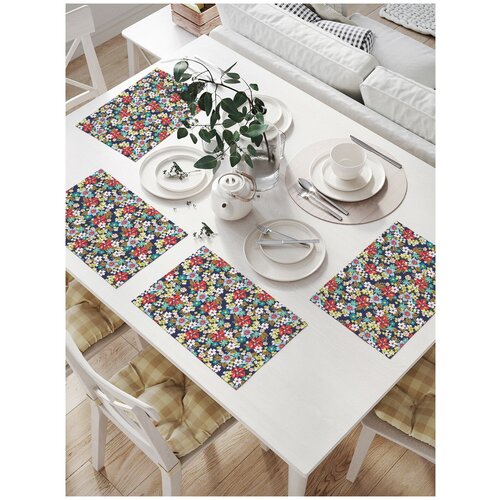 Салфетки на стол для сервировки прямоугольные, плейсмат JoyArty "Текстильное цветение", 32x46 см, в комплекте 4шт.