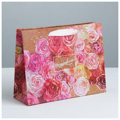 Пакет крафтовый горизонтальный «Цветочное настроение», L 40 × 31 × 11,5 см