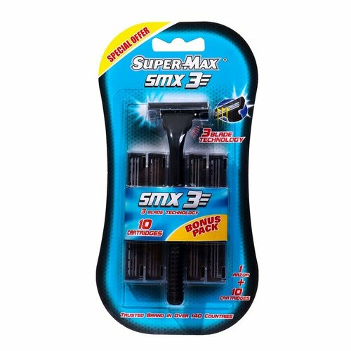 Станок для бритья, SUPER-MAX SMX 3, многораз. станок+10 смен. картриджей с тройным лезвием.