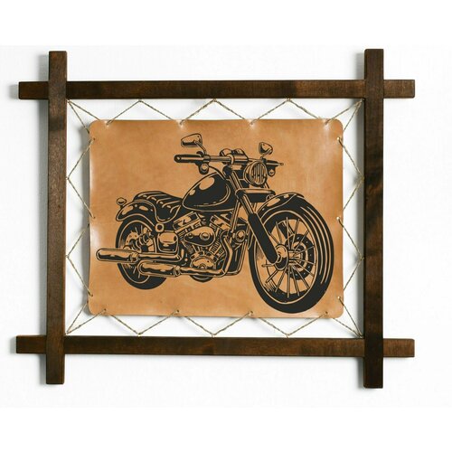 Картина "Мотоцикл", подарок, натуральная кожа, BoomGift