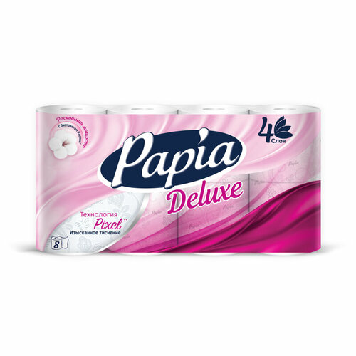 Бумага туалетная Papia Deluxe 4сл бел 100%цел втул 17,5м 140л 8рул/уп