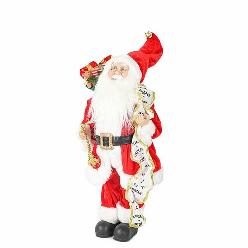 Дед Мороз в Длинной Красной Шубке с Подарками и Списком, 30 см