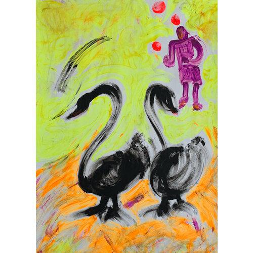 Картина «Жонглер», художник Gala, абстракционизм, 55х75 см, акварельная бумага, пальчиковые краски, без оформления