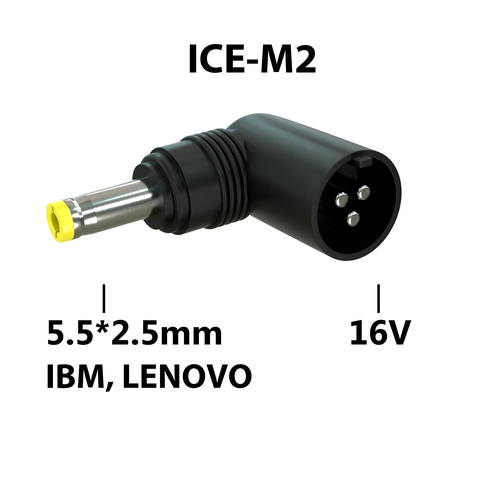 Коннектор адаптер переходник питания для ноутбуков IBM, Lenovo, ICEPAD ICE-M2, гнездо 3 pin 16V - штекер 5,5*2,5 mm, угловой
