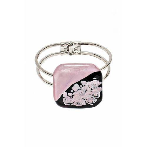 Жесткий браслет Divetro, муранское стекло, 1 шт., размер 17 см, диаметр 7 см, розовый, черный