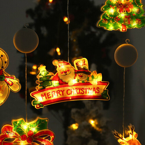 Новогодние украшения светильник на присосках на окна фонари гирлянды, Дед мороз, Снеговик 23х13х2 см