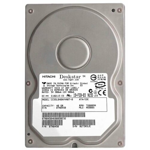 Жесткий диск IBM 07N9682 40Gb 7200 IDE 3.5" HDD