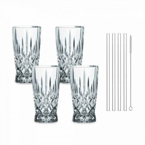 Набор из 4-х стаканов и 4-х трубочек с щеткой, 350 мл, хрустальное стекло N104671 Noblesse