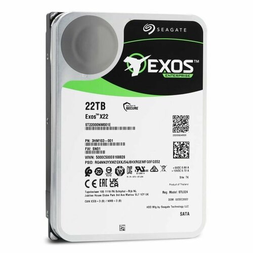 Жесткий диск серверный 3.5 22TB Seagate Exos X22 ST22000NM001E SATA 6Gb/s, 7200rpm, 512MB, 512e, Bulk