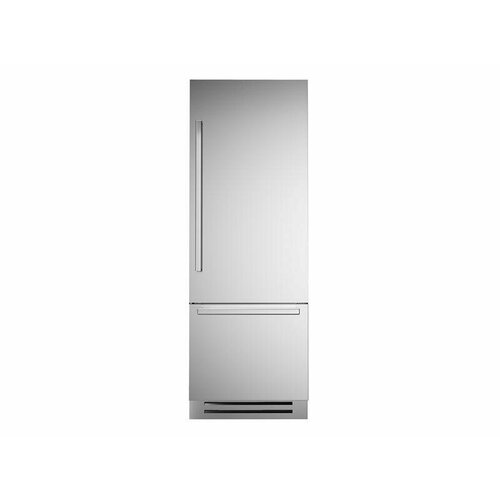 Встраиваемый холодильник/морозильник шириной 75см со стальными фасадами, петли справа