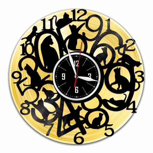 Кошки - настенные часы из виниловой пластинки (с золотой подложкой)